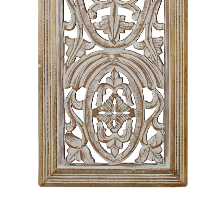 Bungalow Rose Rectangular Mango Wood Panel with Intricate Carving Wall ...