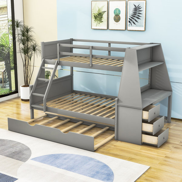 Viv + Rae Kirksey Twin Over Full 3 Drawer Standard Bunk Bed with Built ...