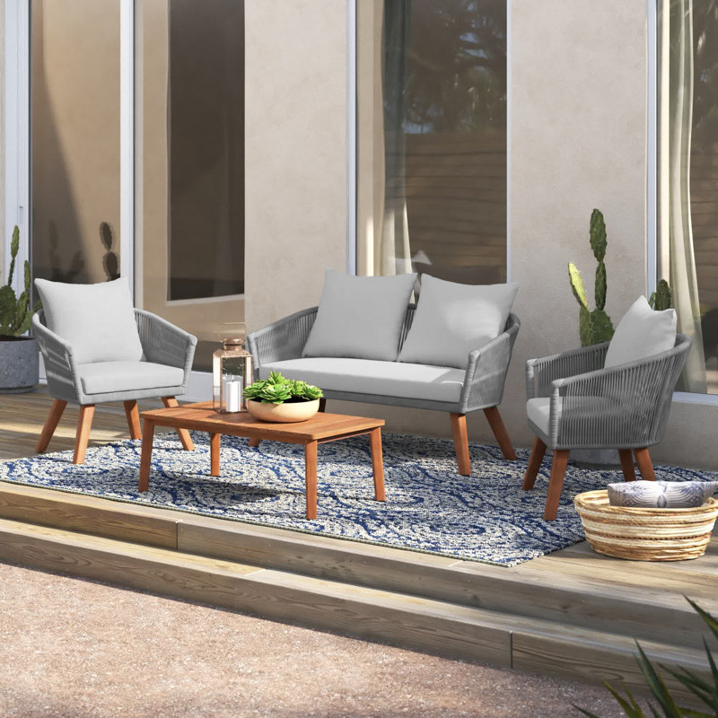 Mistana™ Aliza Solid Wood 4 - Person Seating Group with Cushions ...