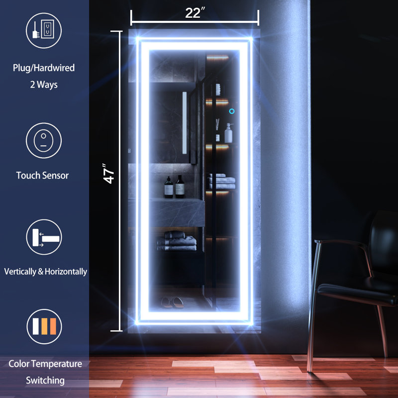 Wrought Studio Daivian Rectangle LED Metal Wall Mirror | Wayfair