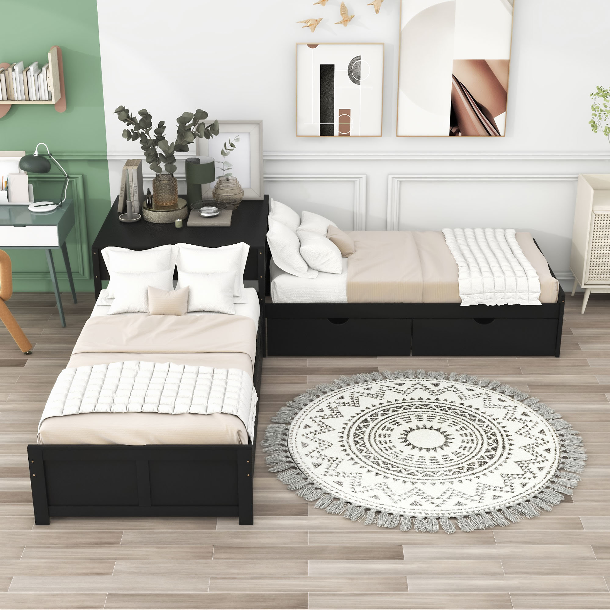 Red Barrel Studio® Divyanshi Twin Size L-shaped Platform Bed with ...