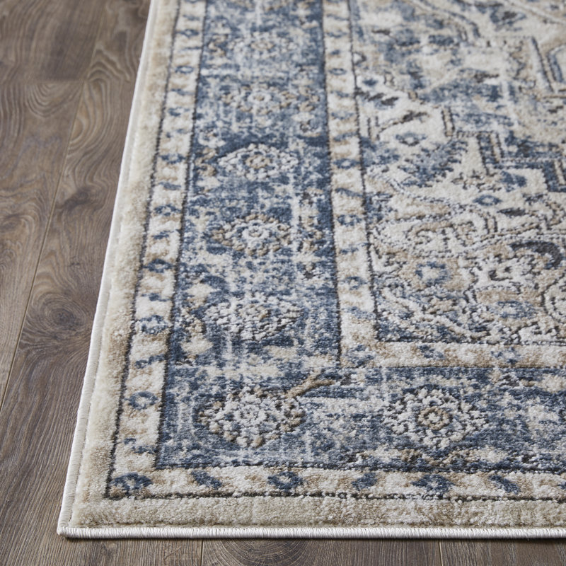 Charlton Home® Aldijana Performance Blue/Cream Rug & Reviews | Wayfair