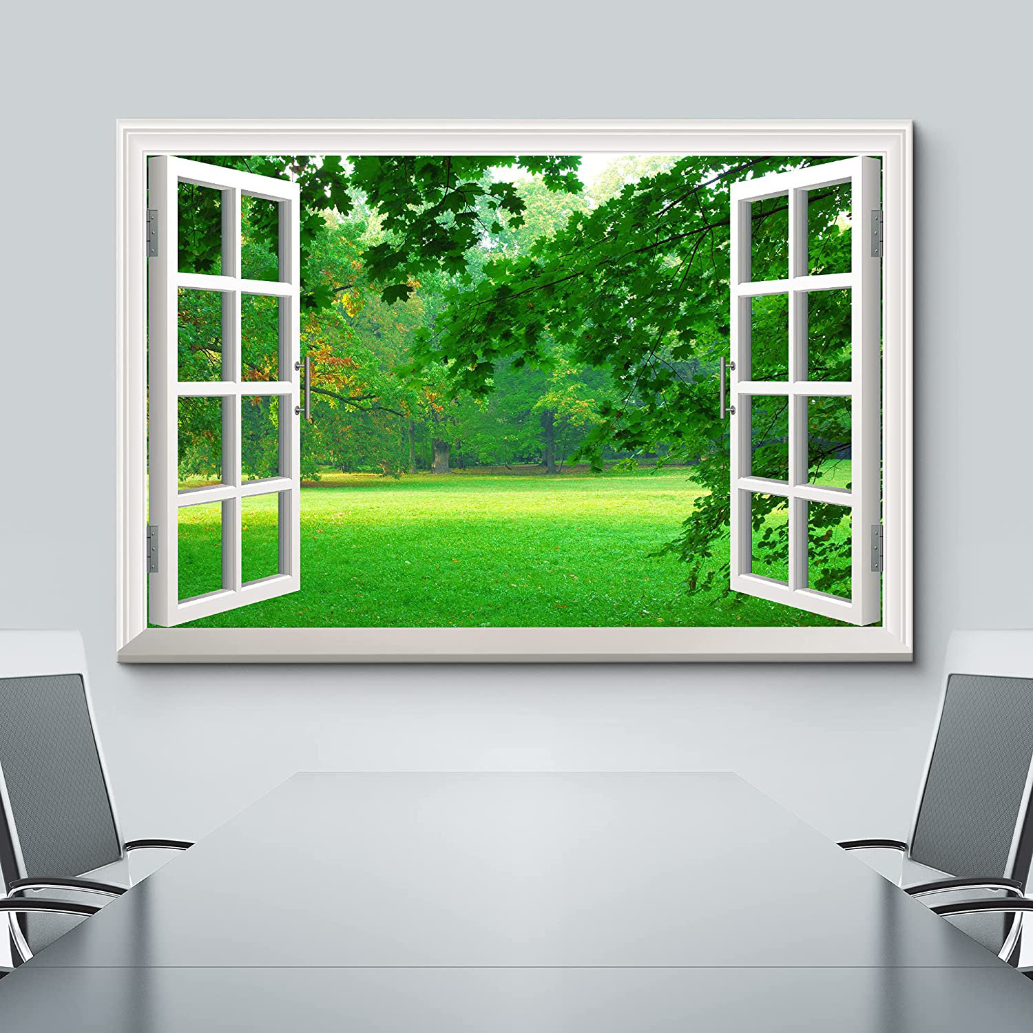 IDEA4WALL Window Scenery View To Green Forest Field - Wrapped Canvas ...