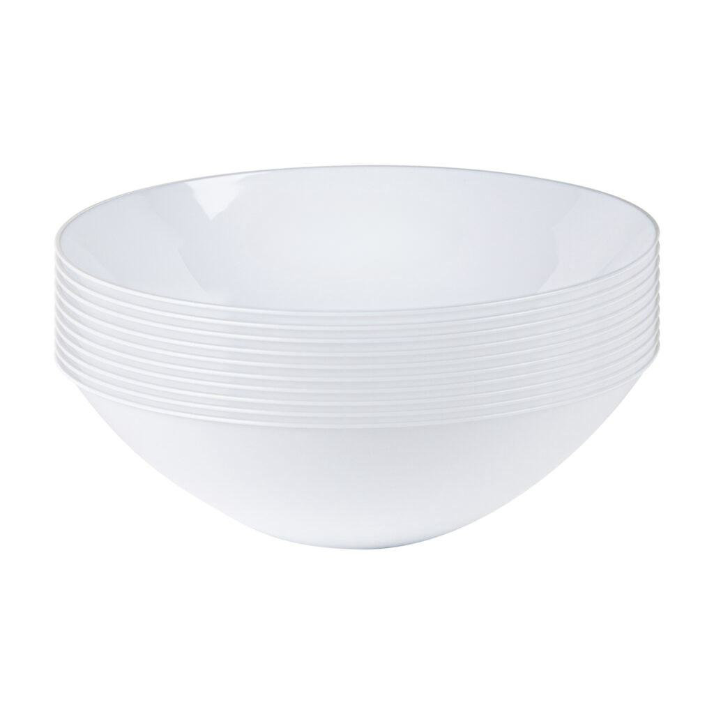 Ecoquality 16 Oz White Plastic Round Bowls With Silver Rim 50 Guests ...