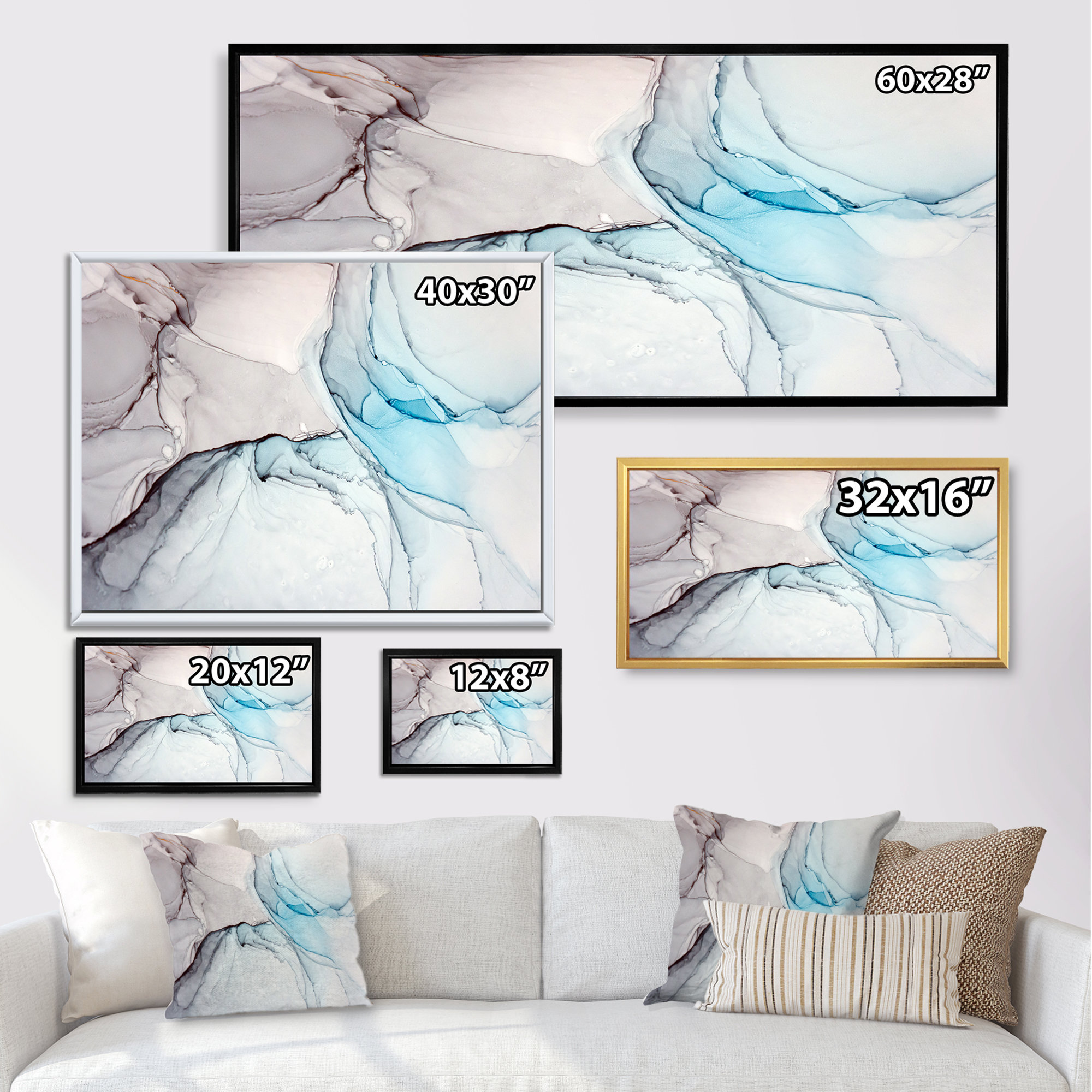 Wrought Studio Luxry Blue And Grey Marble Art Ripples III Luxry Blue ...