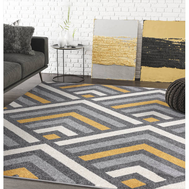 George Oliver Braziel Performance Gray/Beige/Yellow Rug & Reviews | Wayfair