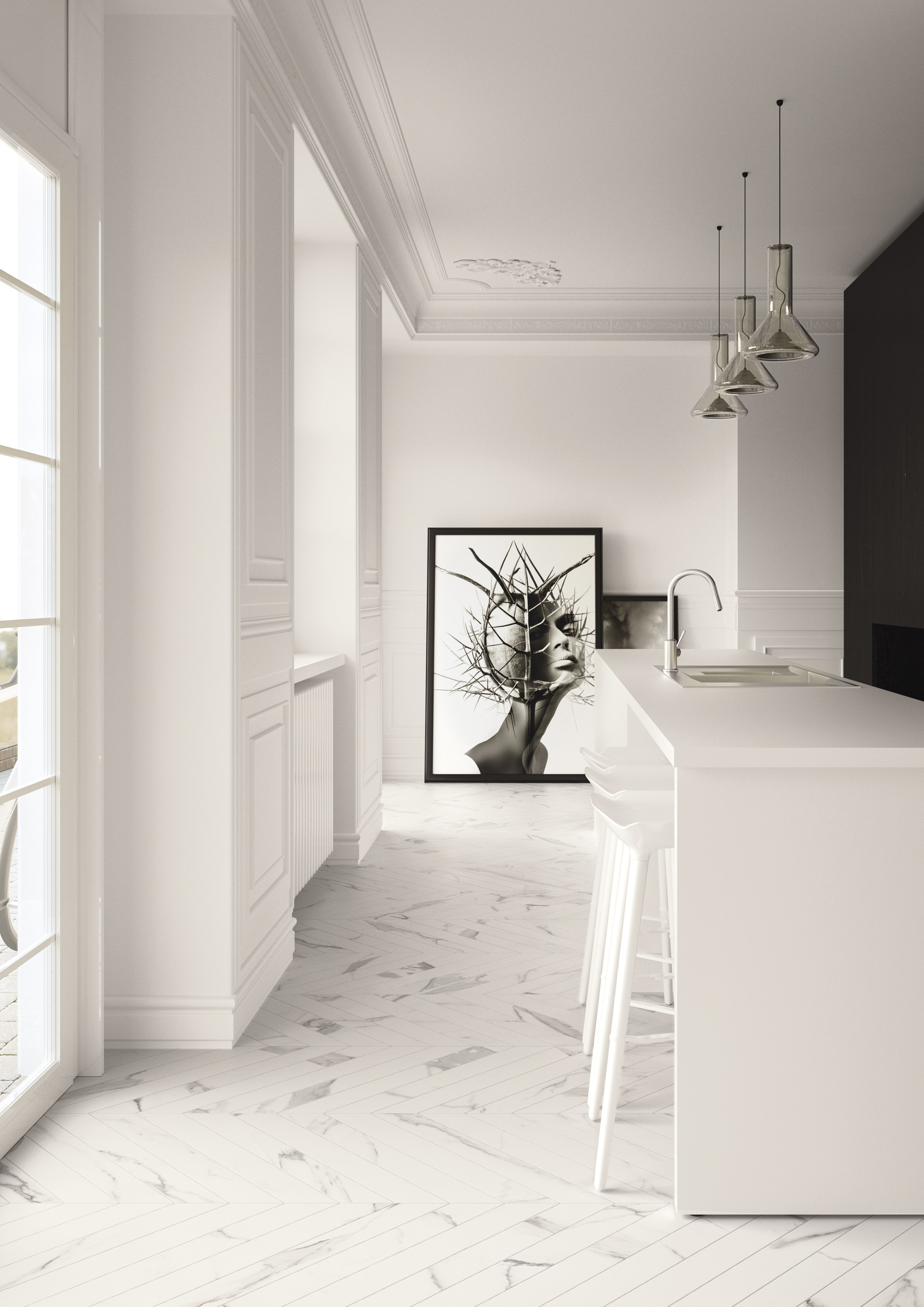 Tile Market Statuary 3" x 24" Chevron Porcelain Marble Look Wall ...