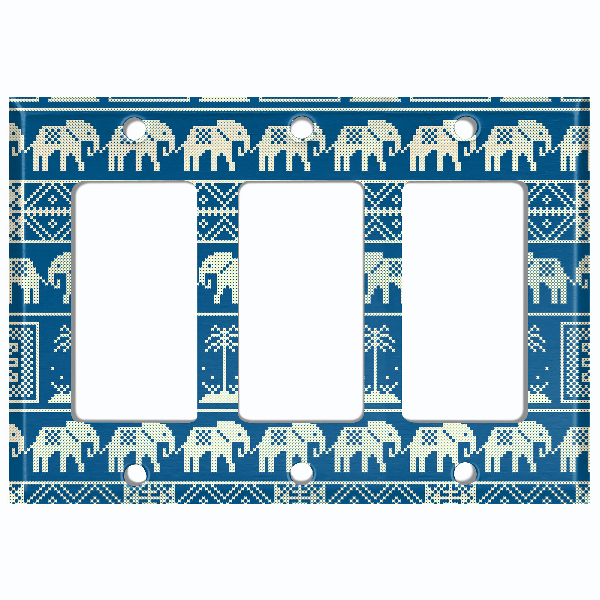 WorldAcc Vintage White Blue Elephant Tile Pattern 3-Gang Rocker Wall ...