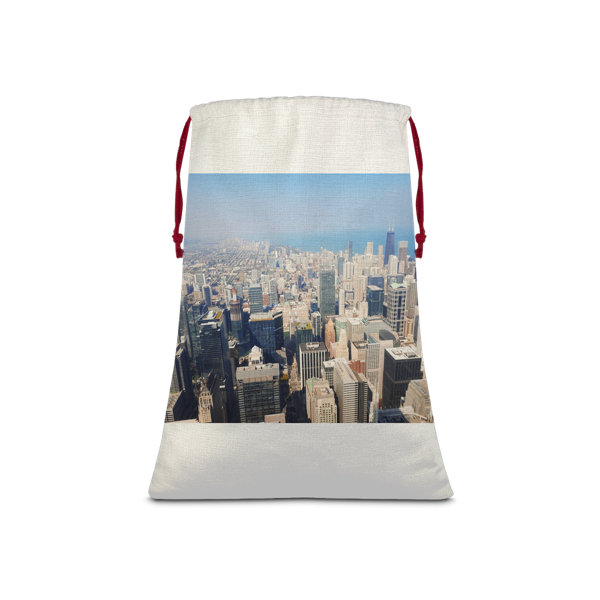 East Urban Home Chicago Skyline Sublimation Linen Drawstring Sack | Wayfair