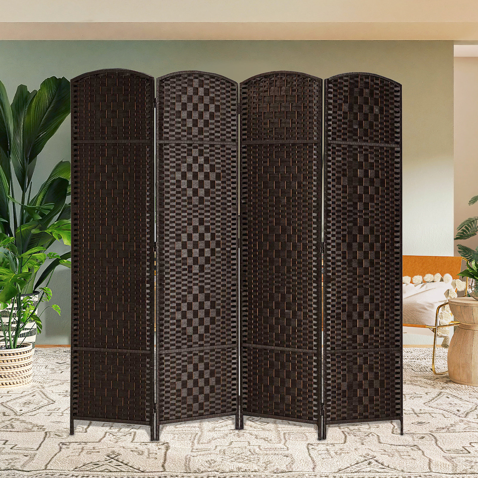 Bayou Breeze Alexandra 72" H Room Divider Weave Fibre Folding Privacy ...