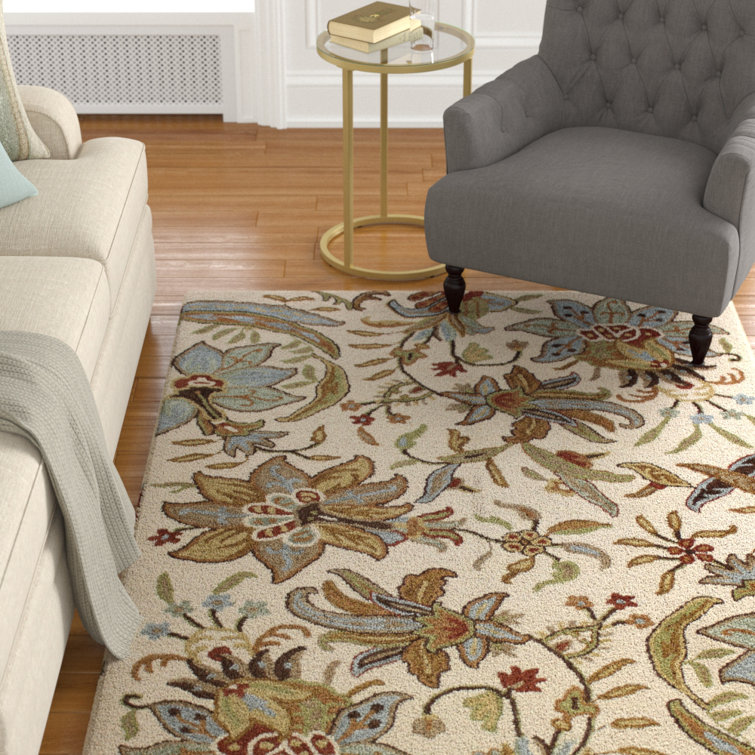 Andover Mills™ Folcroft Floral Handmade Tufted Wool Area Rug in Beige ...