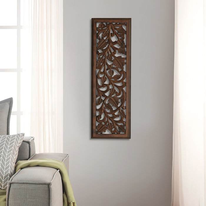 Alcott Hill® Mango Wood Panel with Leaves and Scroll Work Motif Wall ...