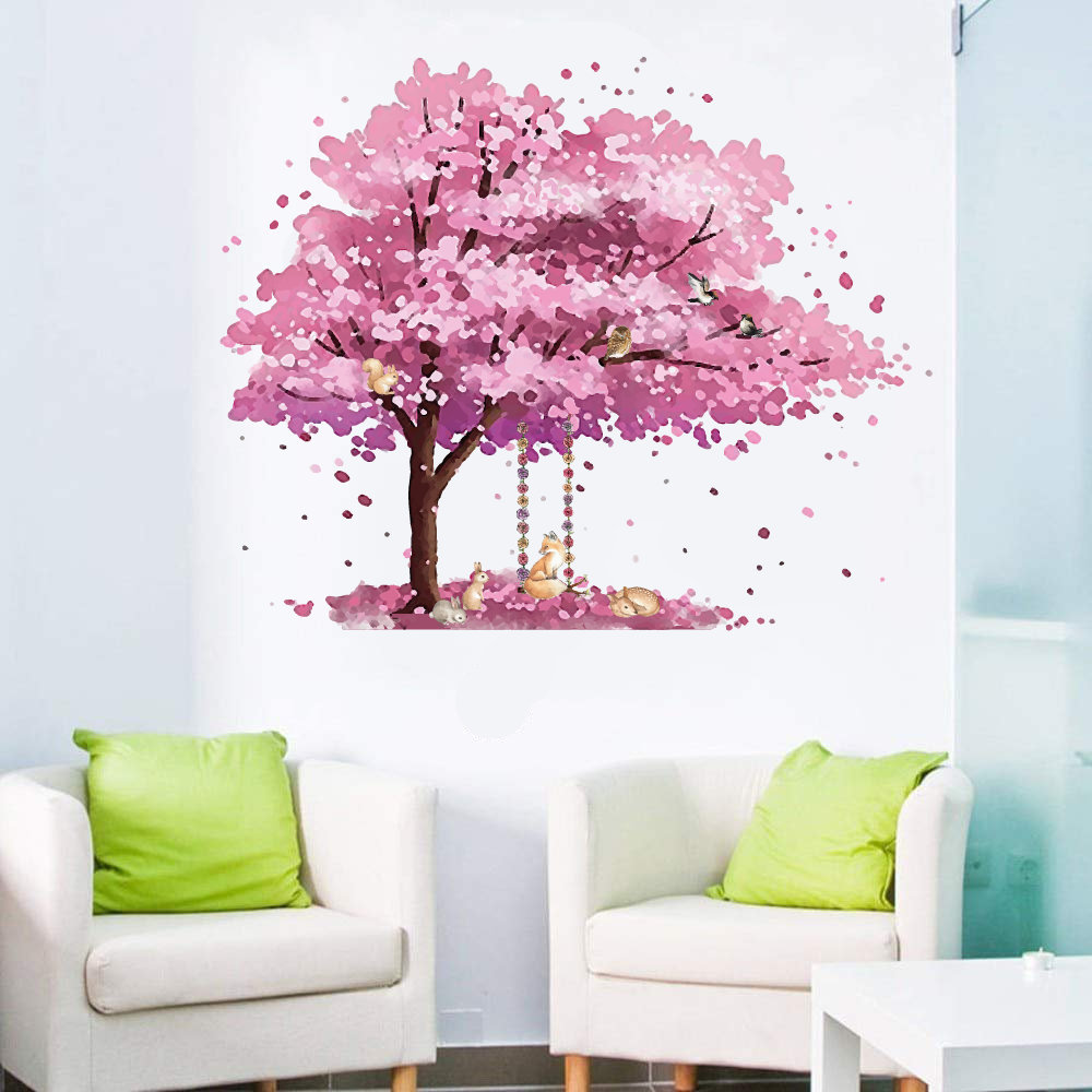 Redwood Rover Cherry Blossom Sakura Tree Floral Swing & Animals Wall ...