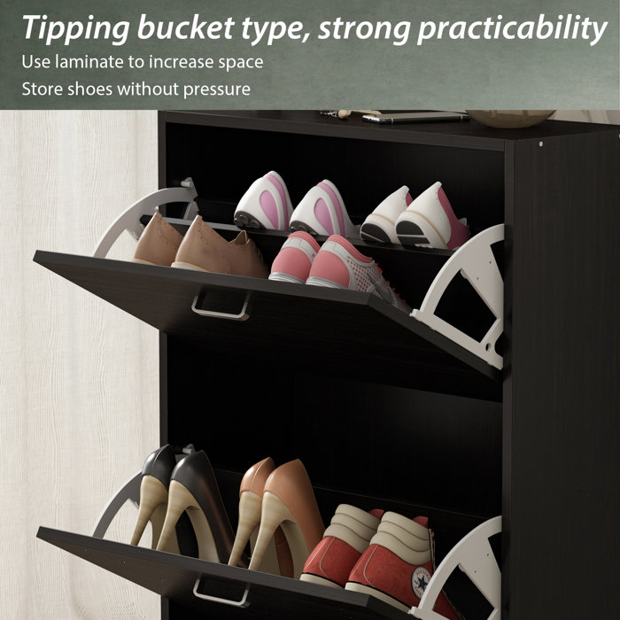 Latitude Run® 3 Sleek Pivot Drawers Shoe Cabinet With Metal Handle ...