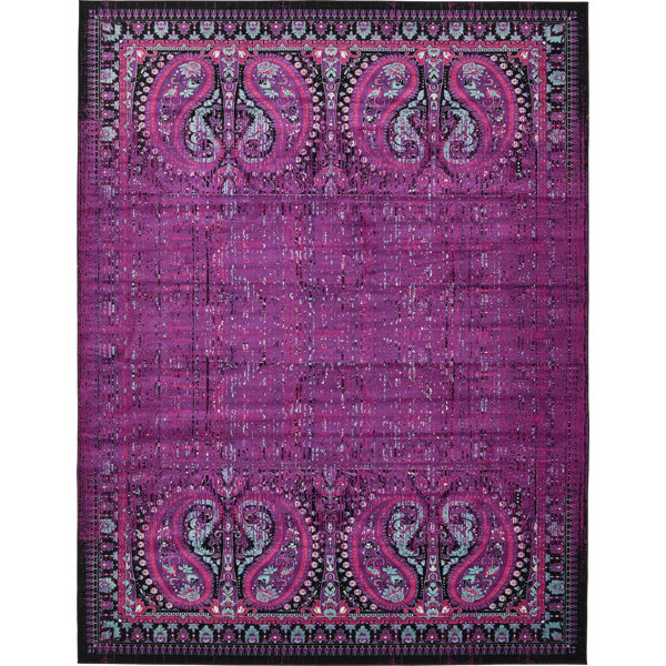 Bungalow Rose Yareli Performance Lilac/Black Rug & Reviews | Wayfair