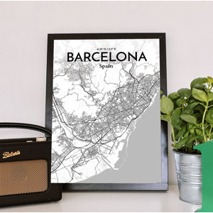 Wrought Studio Barcelona City Map On Paper Graphic Art | Wayfair