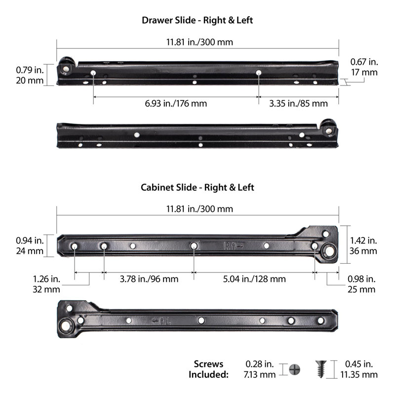 Ameriwood 3/4 Extension 11.81'' Bottom Mount Metal Drawer Slide | Wayfair
