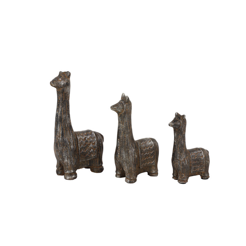 World Menagerie 3 Piece Leslee Carved Metal Llama Table Decor Figurine ...