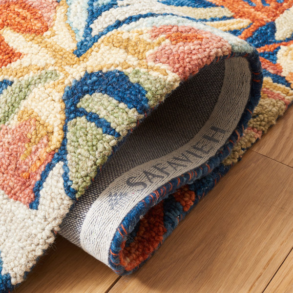 Lark Manor Aireen Handmade Hand Tufted Blue/Orange/Green Rug | Wayfair