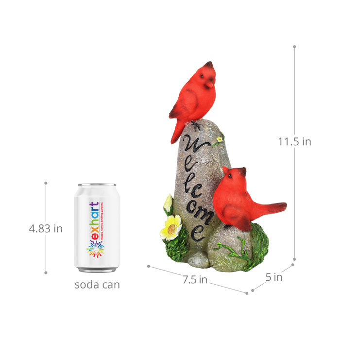Exhart Solar Cardinals On A Hand Painted Welcome Rock Garden Statuary ...