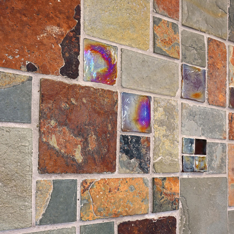 Mosaic Kitchen 12" x 12" Slate/Glass Mosaic Wall & Floor Tile | Wayfair