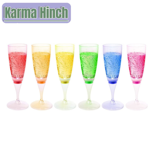 KarmaHinch LED Wine Champagne Flute Glasses, (Set Of 6 Multi-Color ...