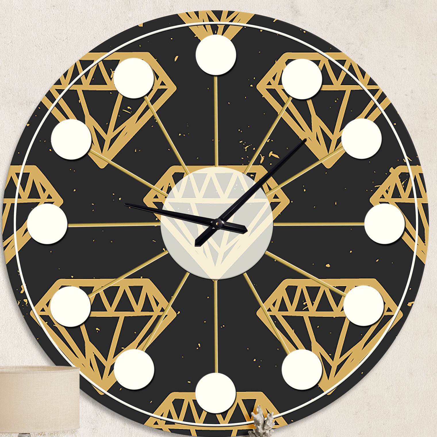 East Urban Home Vintage Golden Diamonds - Mid-Century Modern wall clock ...