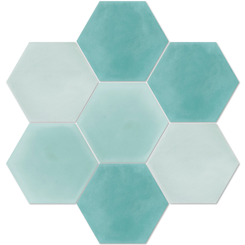 Villa Lagoon Tile Solid Mixed Aqua Hex 8" x 9" Cement Wall & Floor Tile ...