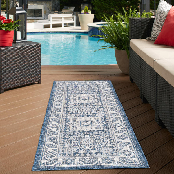 Dakota Fields Outdoor Chand Rug Ivory-Blue Color | Wayfair
