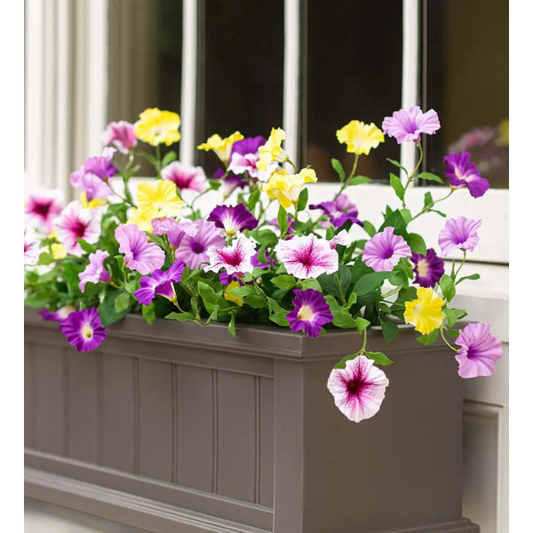 Plow & Hearth Faux Petunias Window Box Filler in Pot | Wayfair
