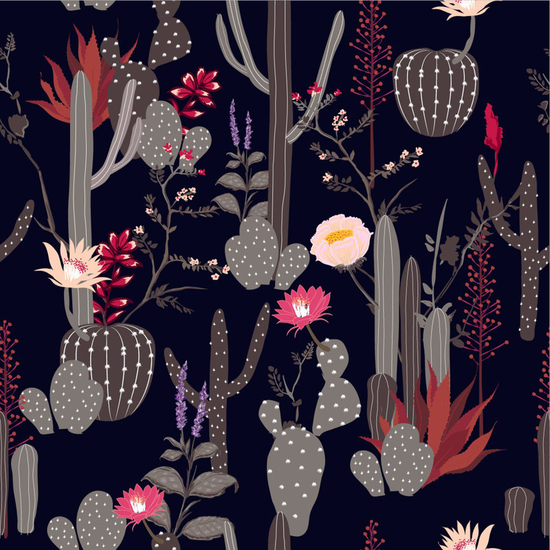 Red Barrel Studio® Dark Cactus Wallpaper Floral Wallpaper | Wayfair