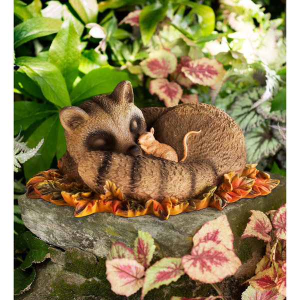 Millwood Pines Cuddling Raccoon and Mouse Taking a Nap Sculpture | Wayfair