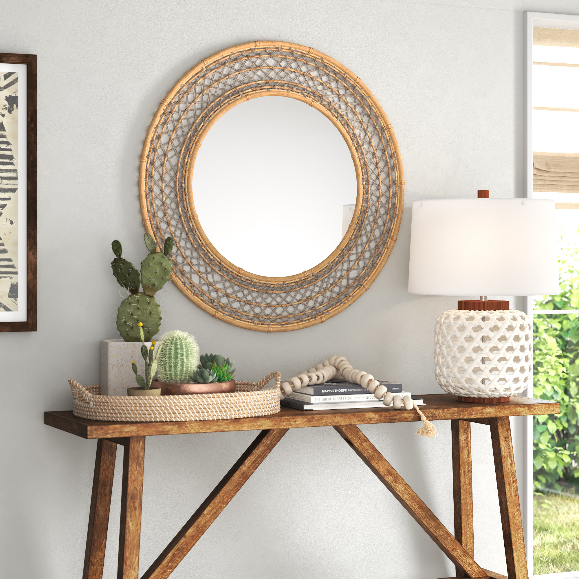 Mistana™ Albaugh Round Wood Wall Mirror | Wayfair