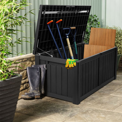 Devoko 120 Gallons Gallon Water Resistant Lockable Deck Box in Black ...