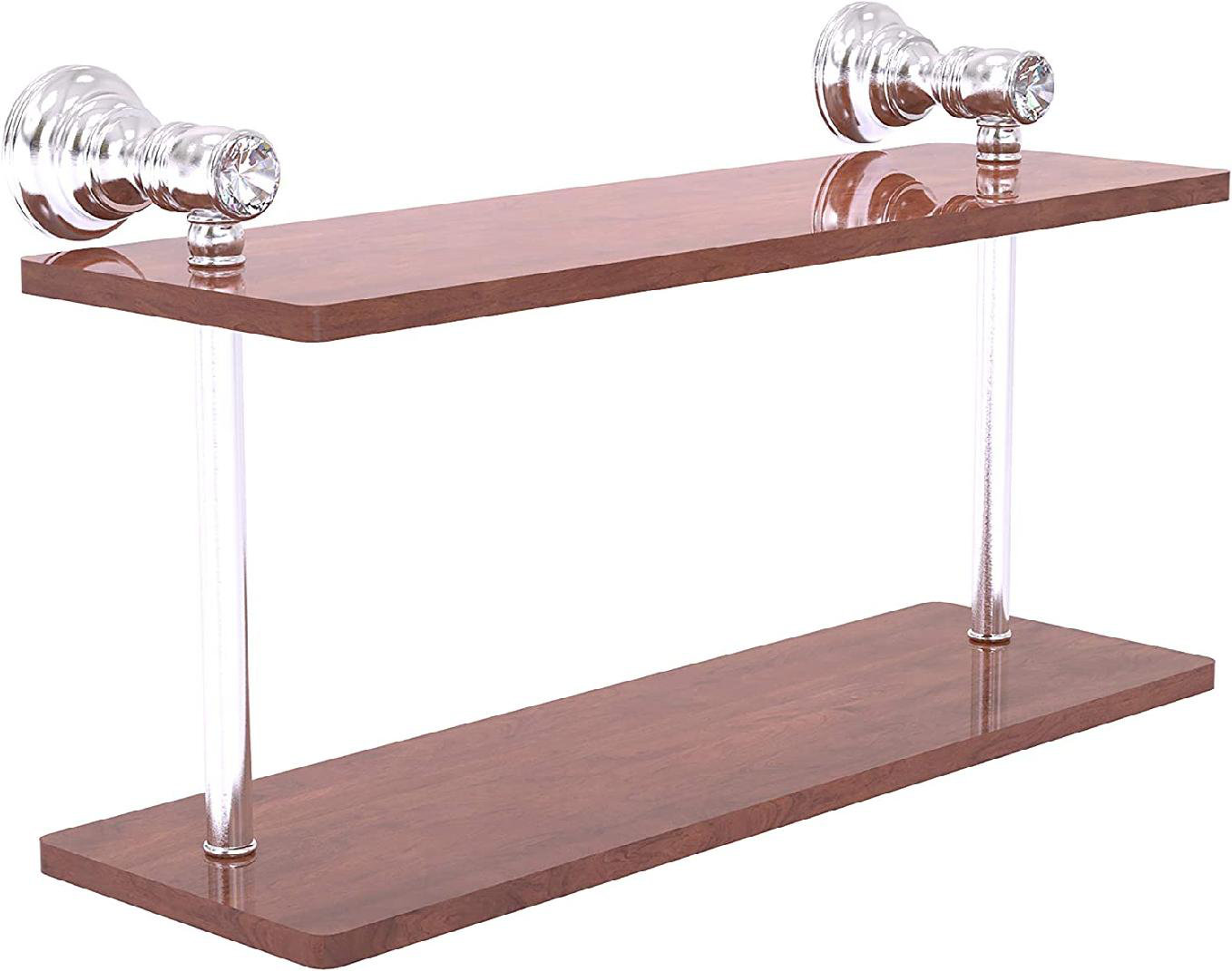 Smith Thera 16 Inch Two Tiered Wood Shelf, Satin Chrome | Wayfair