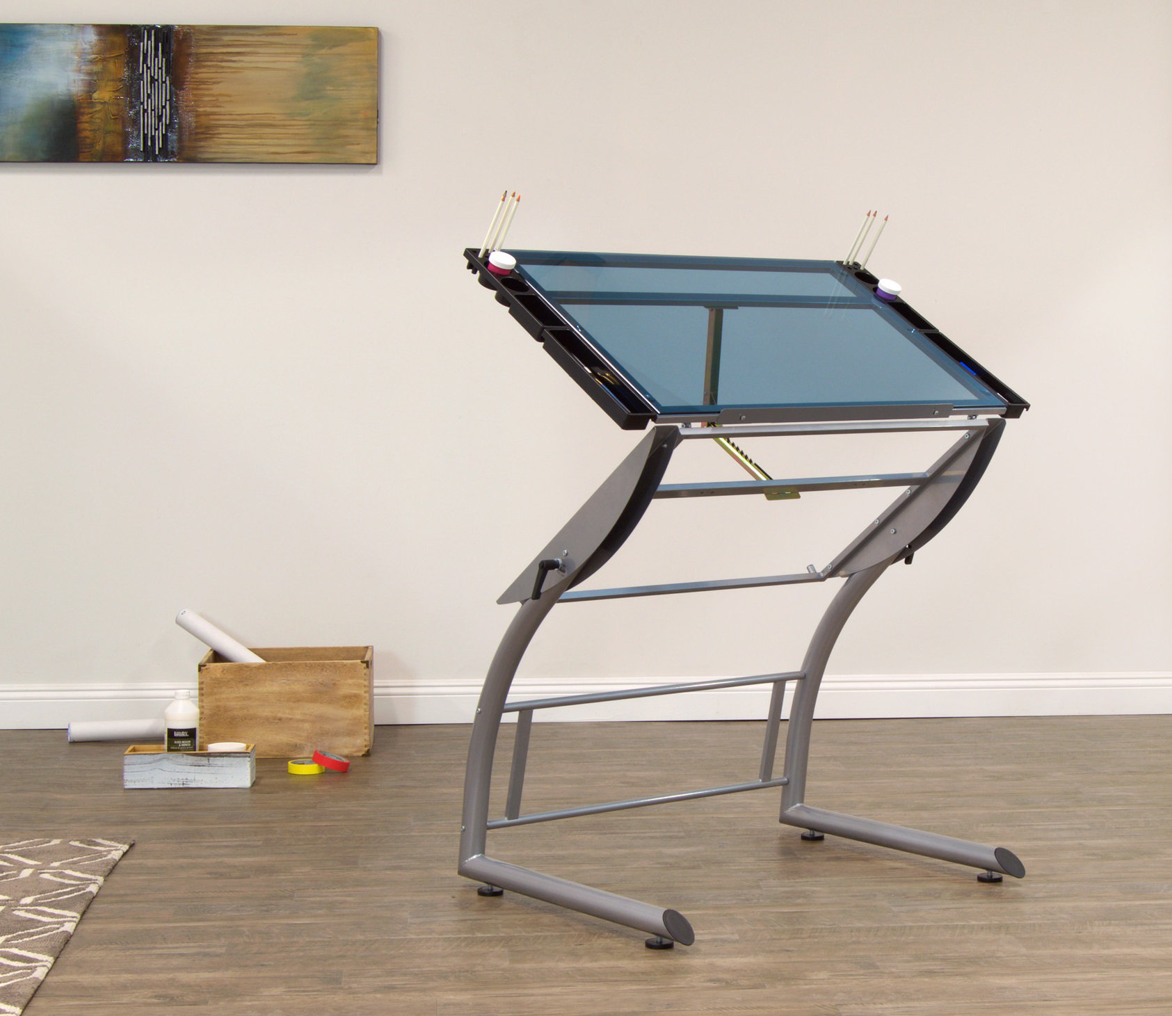 Inbox Zero Cournoyer Glass Drafting Table & Reviews | Wayfair