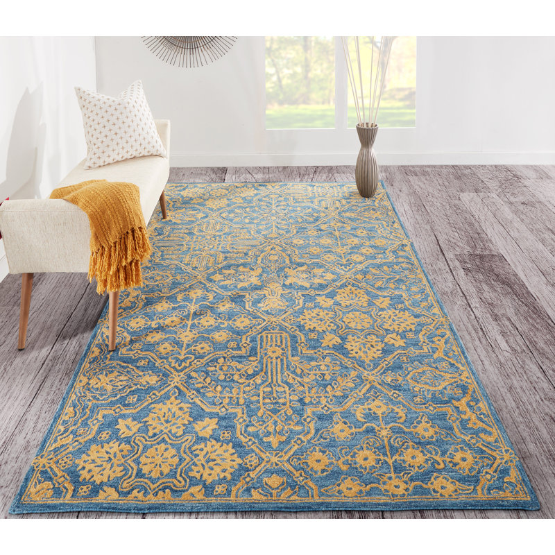 Birch Lane™ Cece Handmade Wool Blue/Orange Rug & Reviews | Wayfair