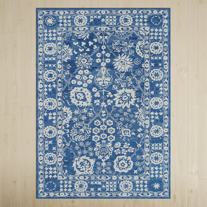 Birch Lane™ Cece Handmade Wool Blue/White Rug & Reviews | Wayfair
