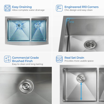 KIBI USA KIBI 22'' W Double Bowl Stainless Steel Kitchen Sink & Reviews ...