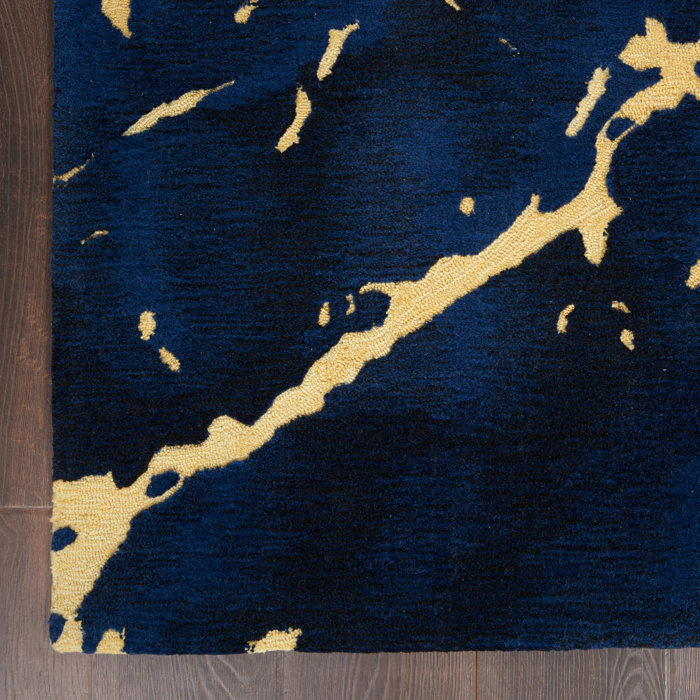 Ivy Bronx Lavonne Handmade Performance Navy Blue/Yellow Rug & Reviews ...