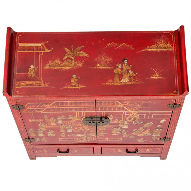 Oriental Furniture Red Lacquer Cabinet - Courtyard | Wayfair