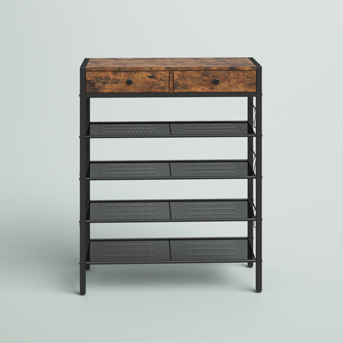 Steelside™ 12 Pairs Rustic Brown/Black Shoe Rack & Reviews | Wayfair