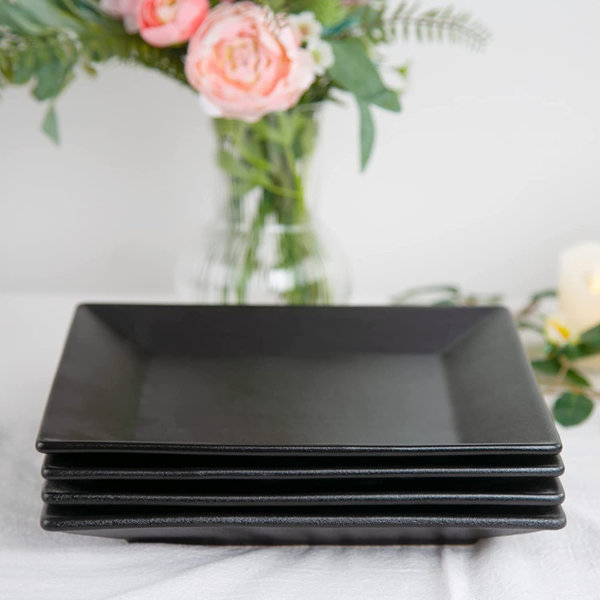 Hokku Designs 10 Inch Black Square Dinner Plates, Set Of 4 | Wayfair