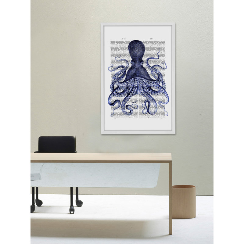 Highland Dunes Blue Octopus 3 Framed On Paper Print & Reviews | Wayfair