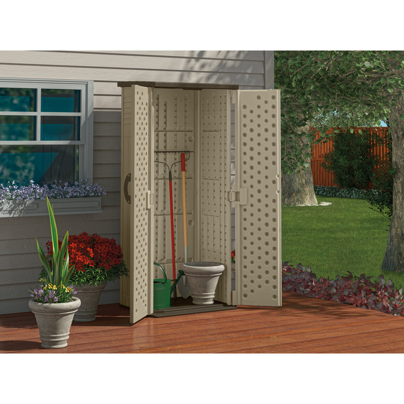 Suncast 2 ft. 9 in. W x 2 ft. D Plastic Vertical Tool Shed & Reviews ...