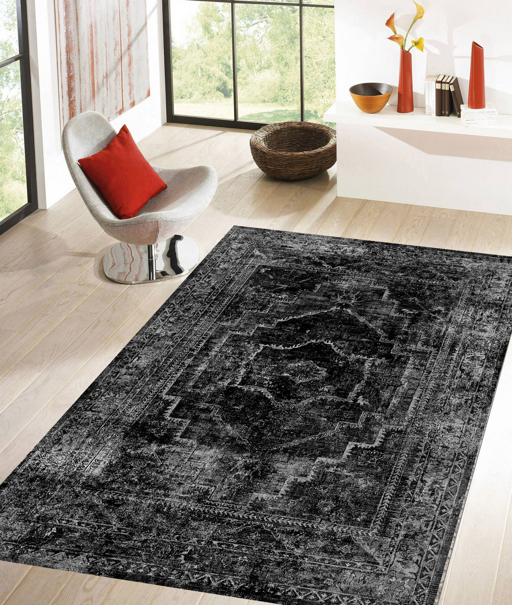 Bless international Velvet Black Rug | Wayfair
