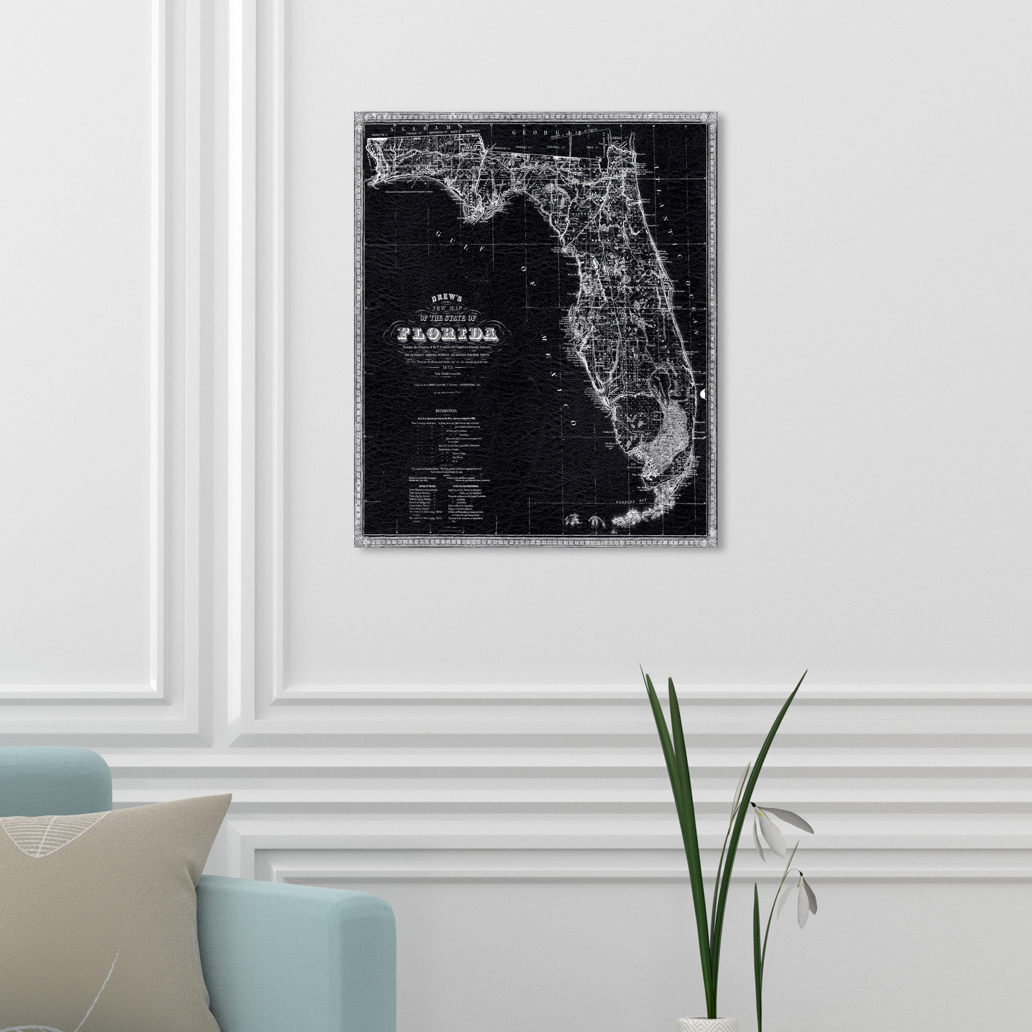 House of Hampton® Florida Map 1870 - Graphic Art on Canvas | Wayfair