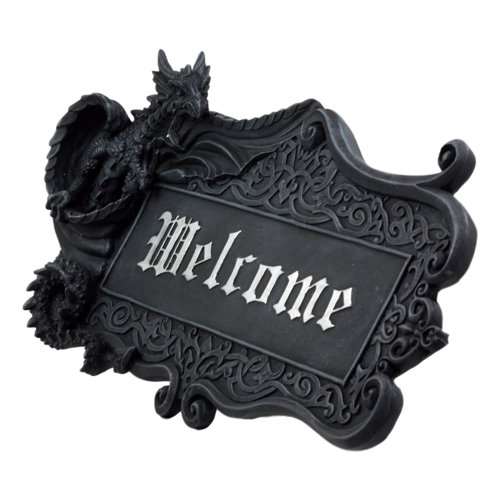 World Menagerie Mythical Fantasy Dragon Welcome Sign Gothic Faux Stone ...
