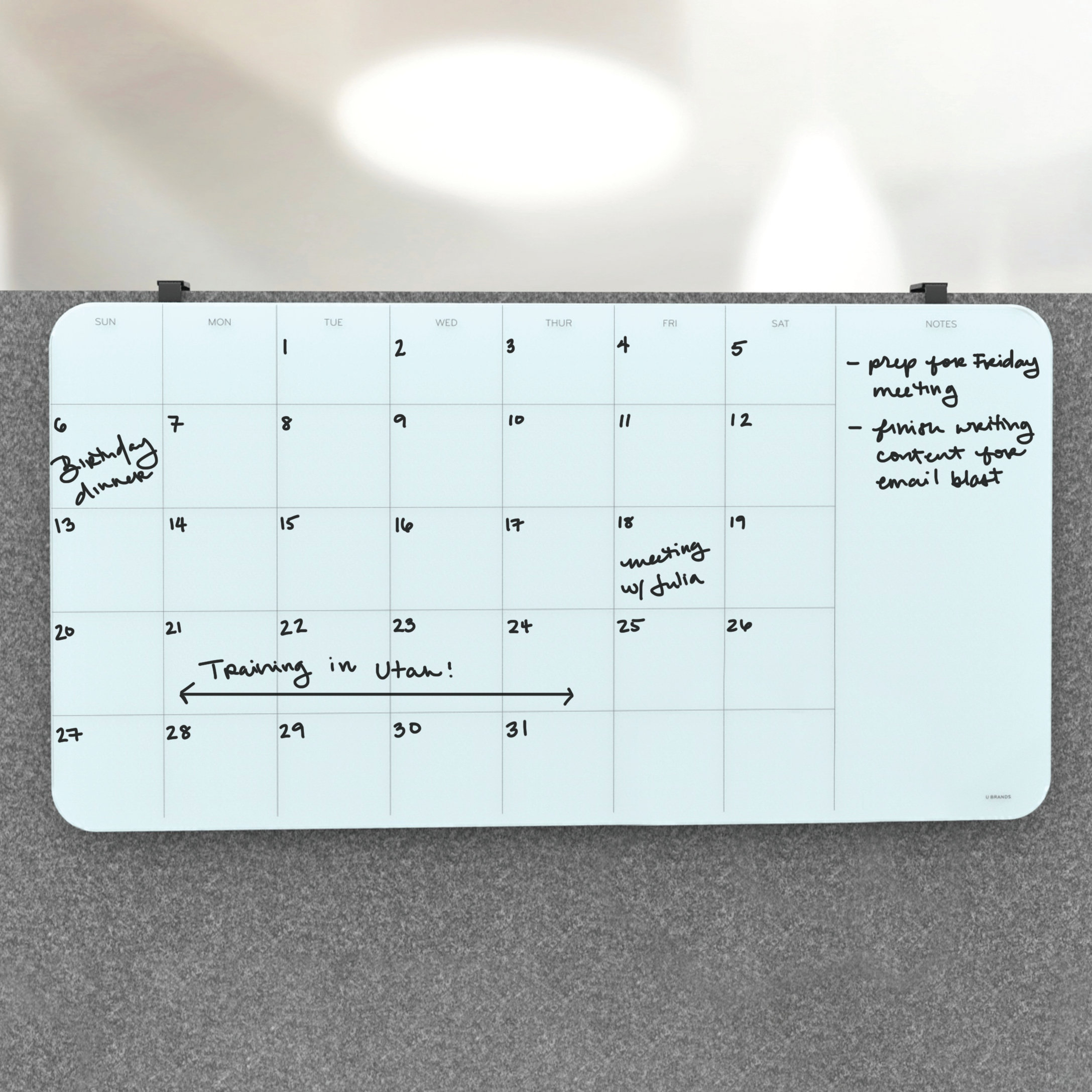 U Brands Cubicle Dry Erase Frosted White Surface Frameless Wall Mounted ...