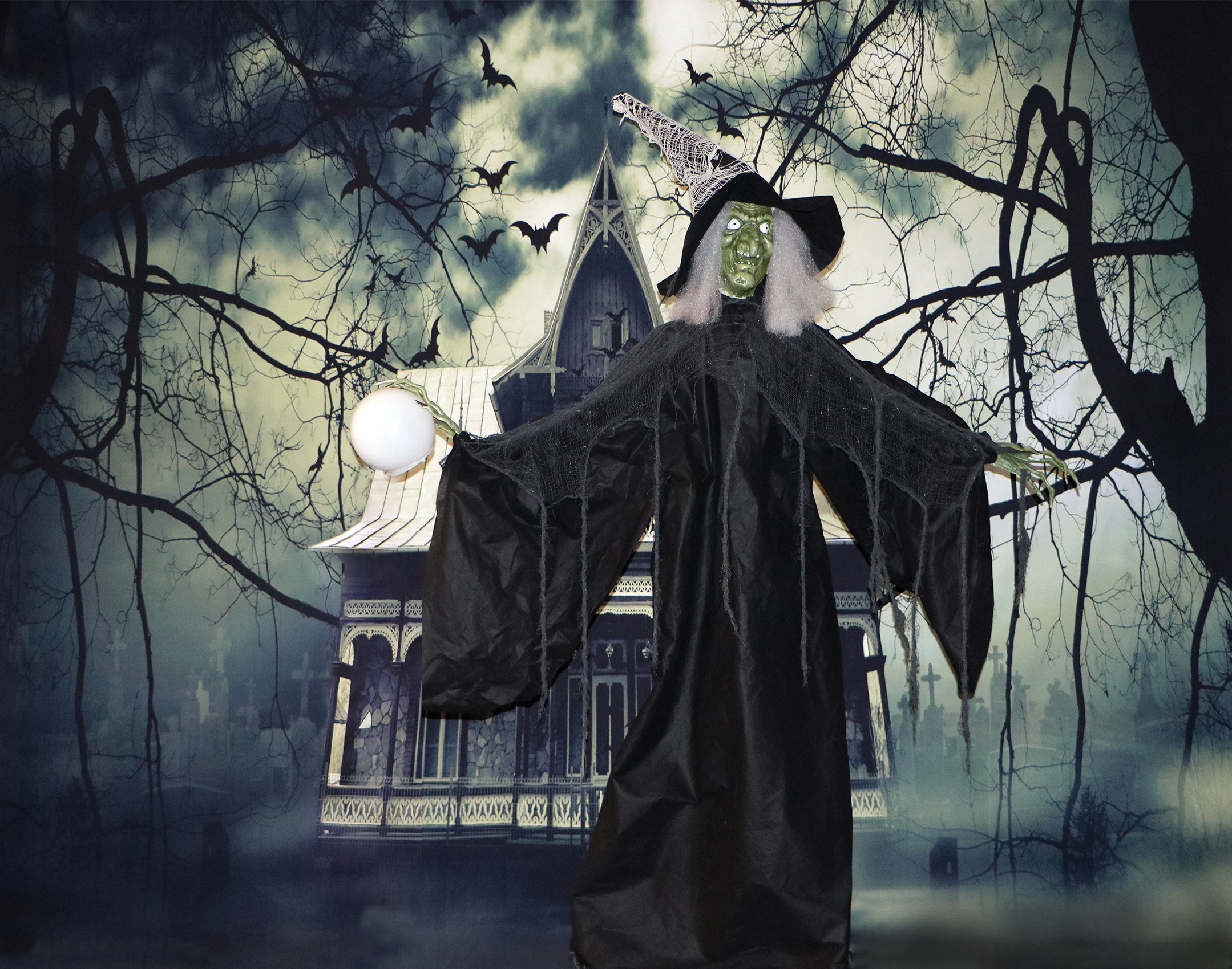 The Holiday Aisle® 78 In. Wicked Witch Prop With LED Crystal Ball ...